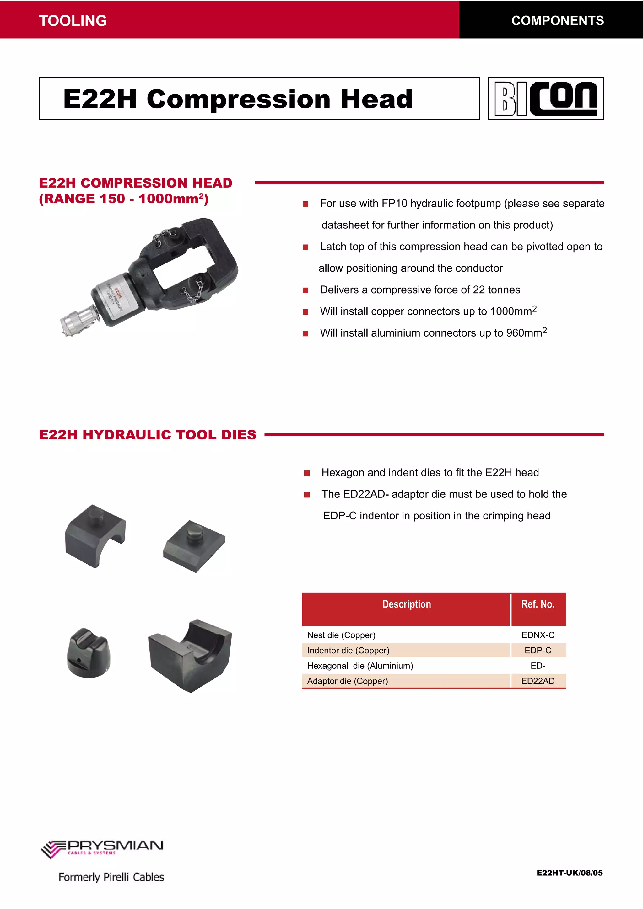 Prysmian BICON E22H Compression Head | PDF