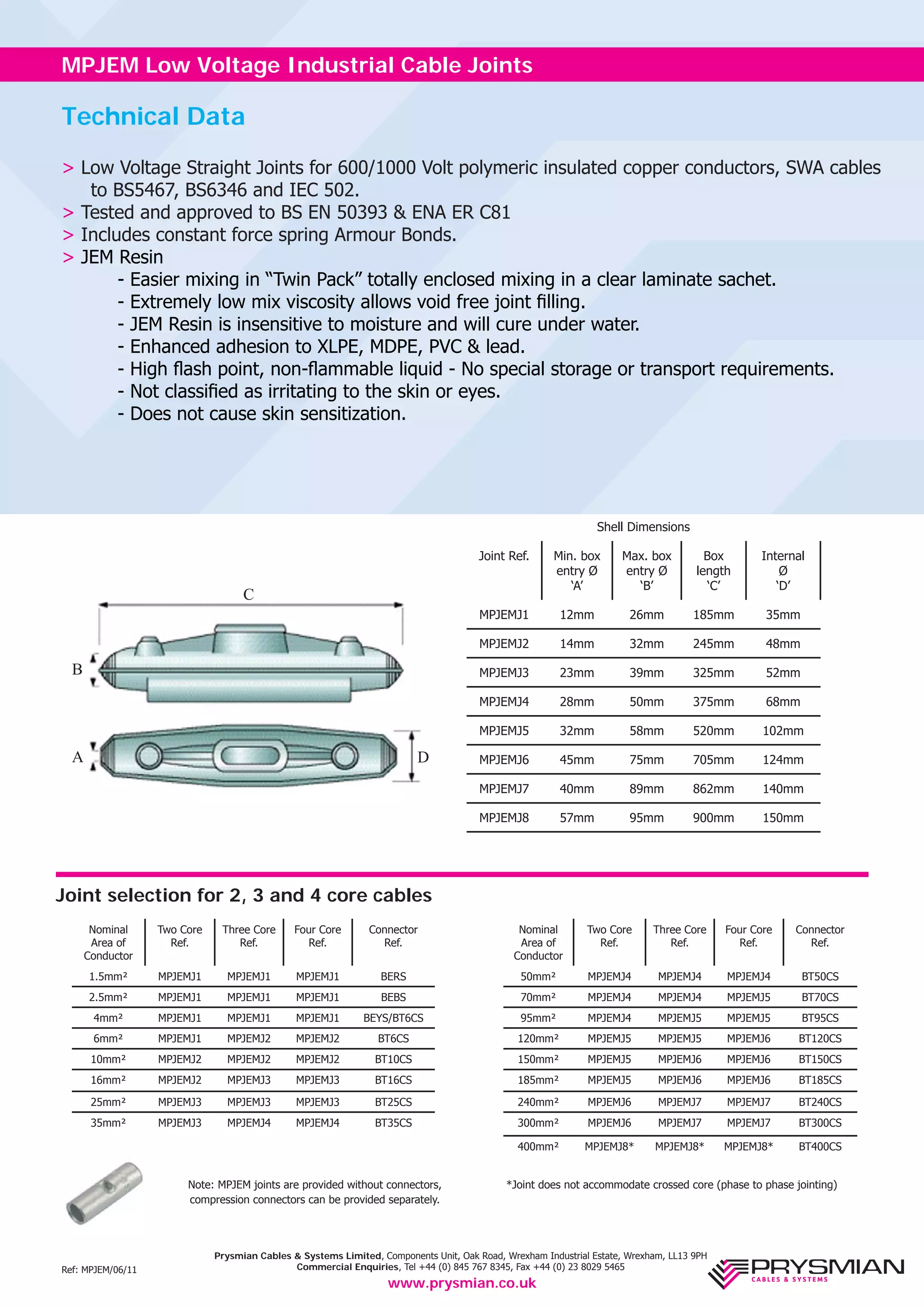 Prysmian Cable Joint Kit - MPJEMJ1 | PDF