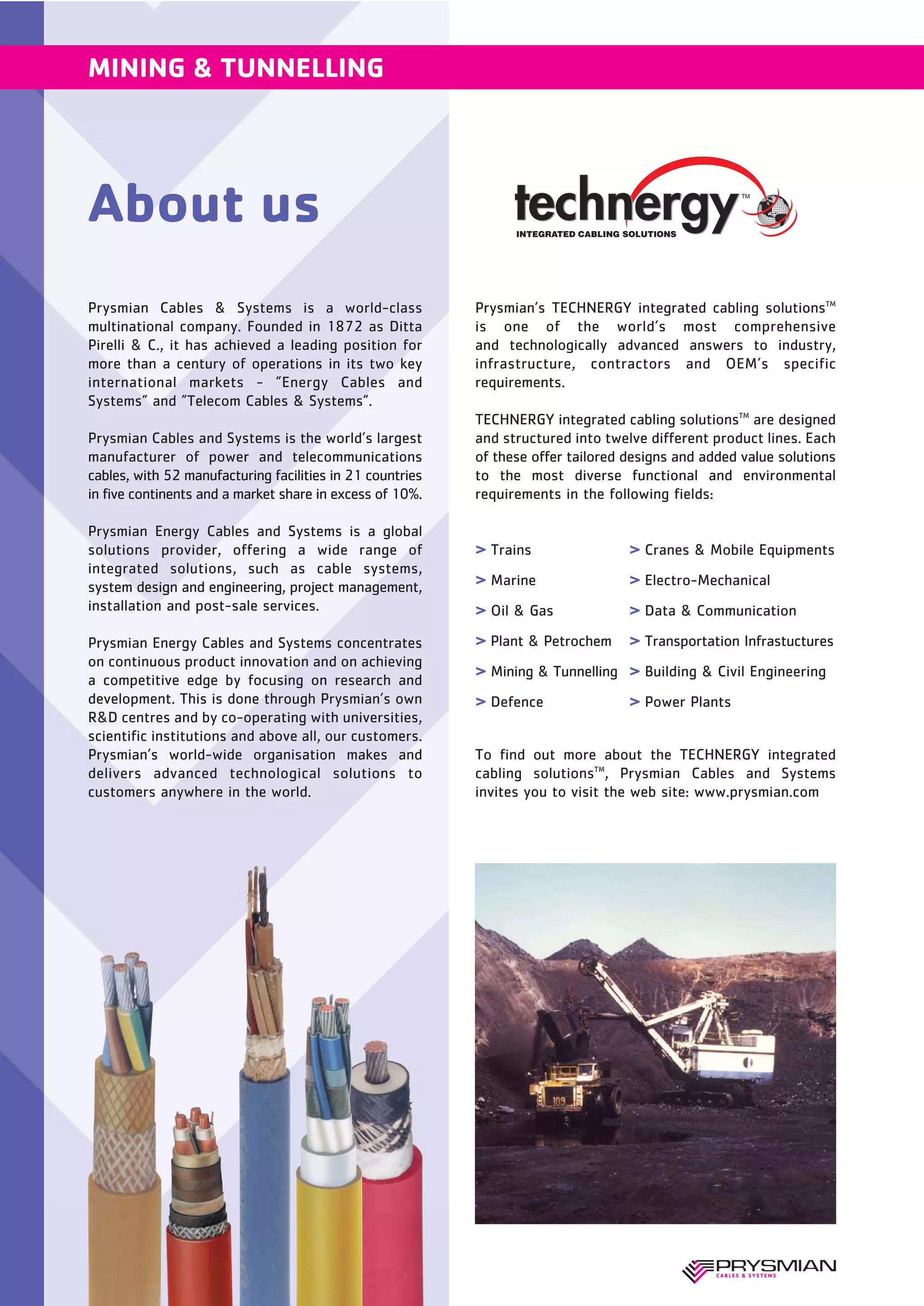 Prysmian Cables - Prysmian Mining & Tunnelling Cables | PDF
