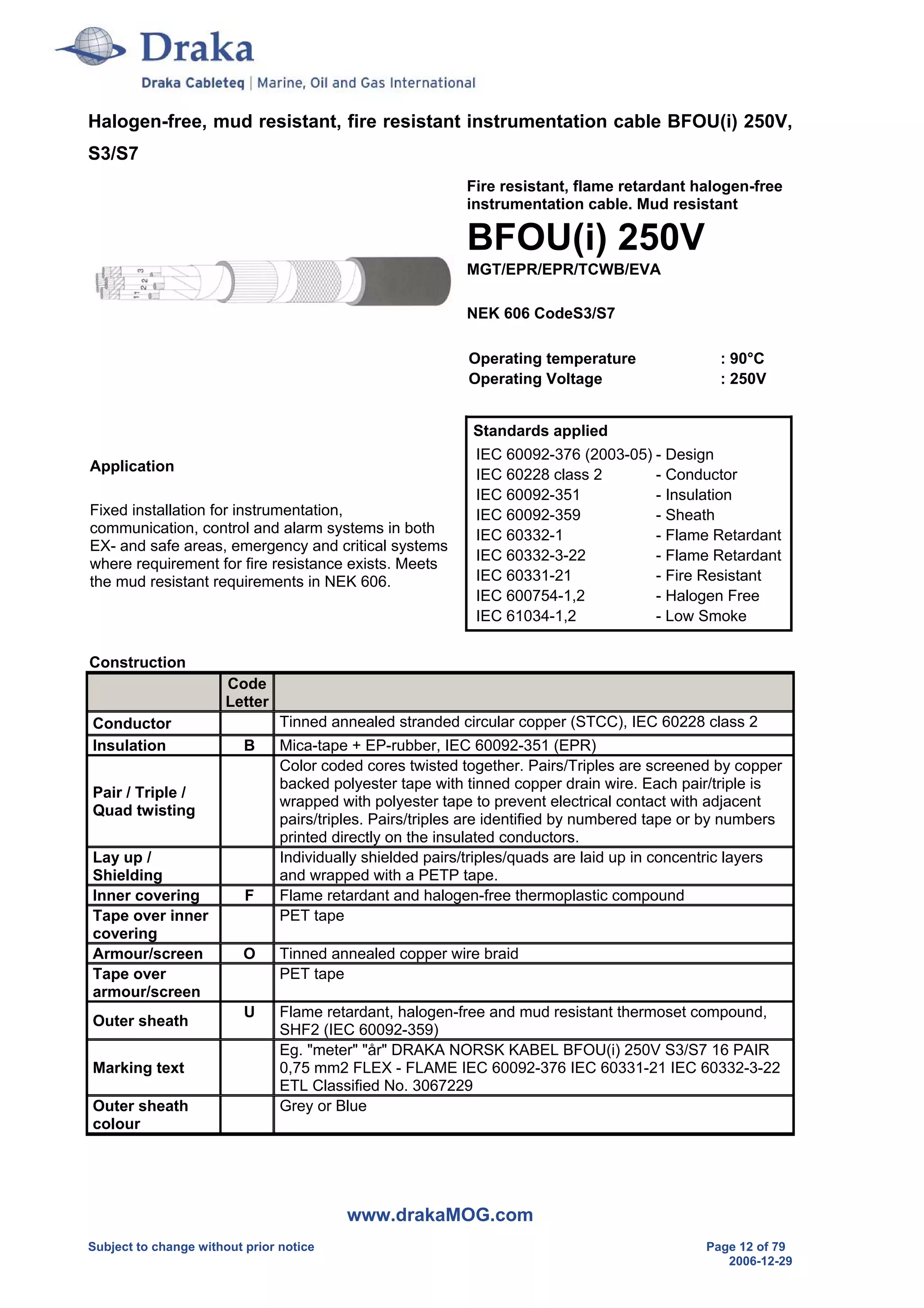 Prysmian Draka Cable Catalogue NEK606 BFOU RFOU | PDF