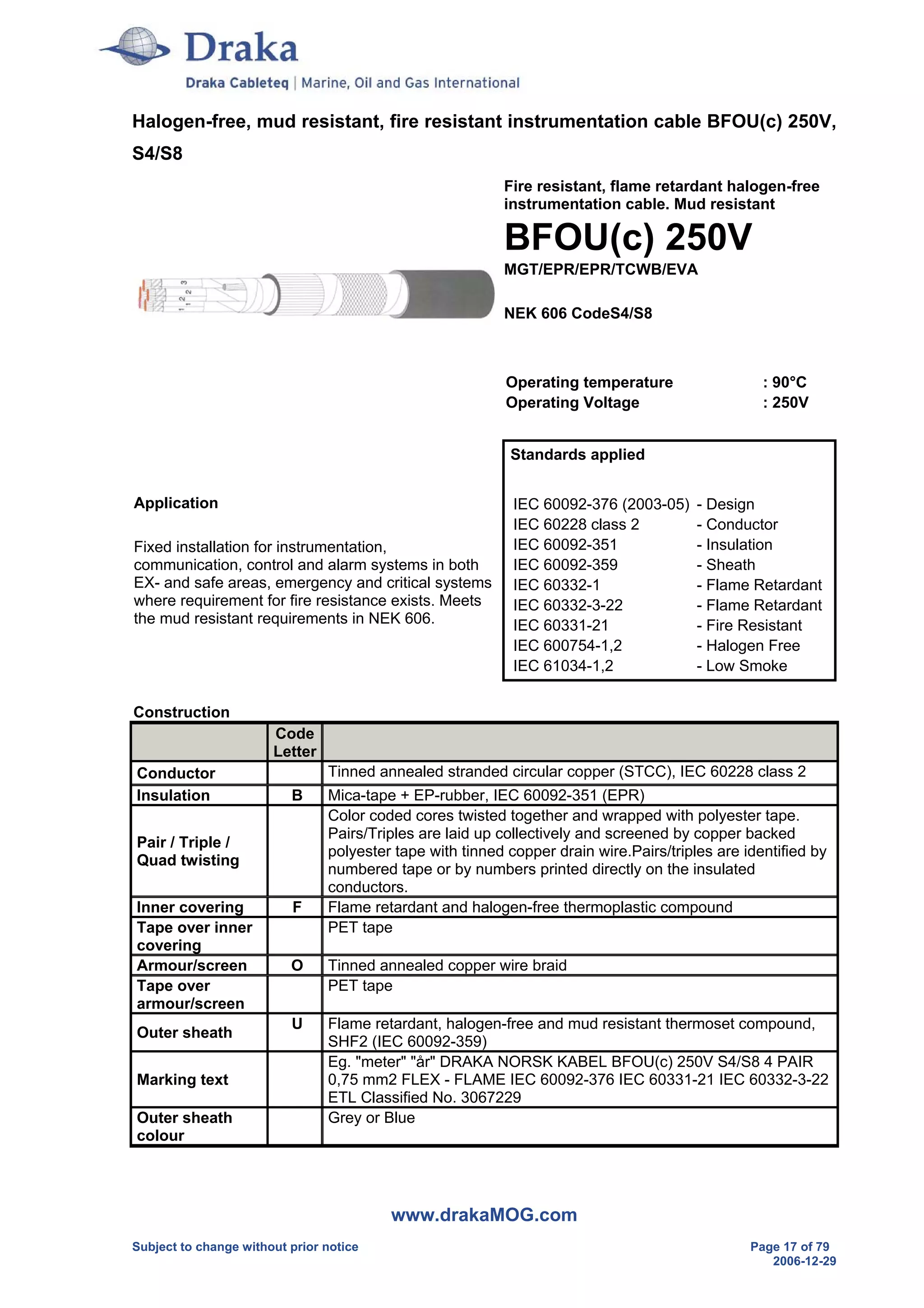 Prysmian Draka Cable Catalogue NEK606 BFOU RFOU | PDF
