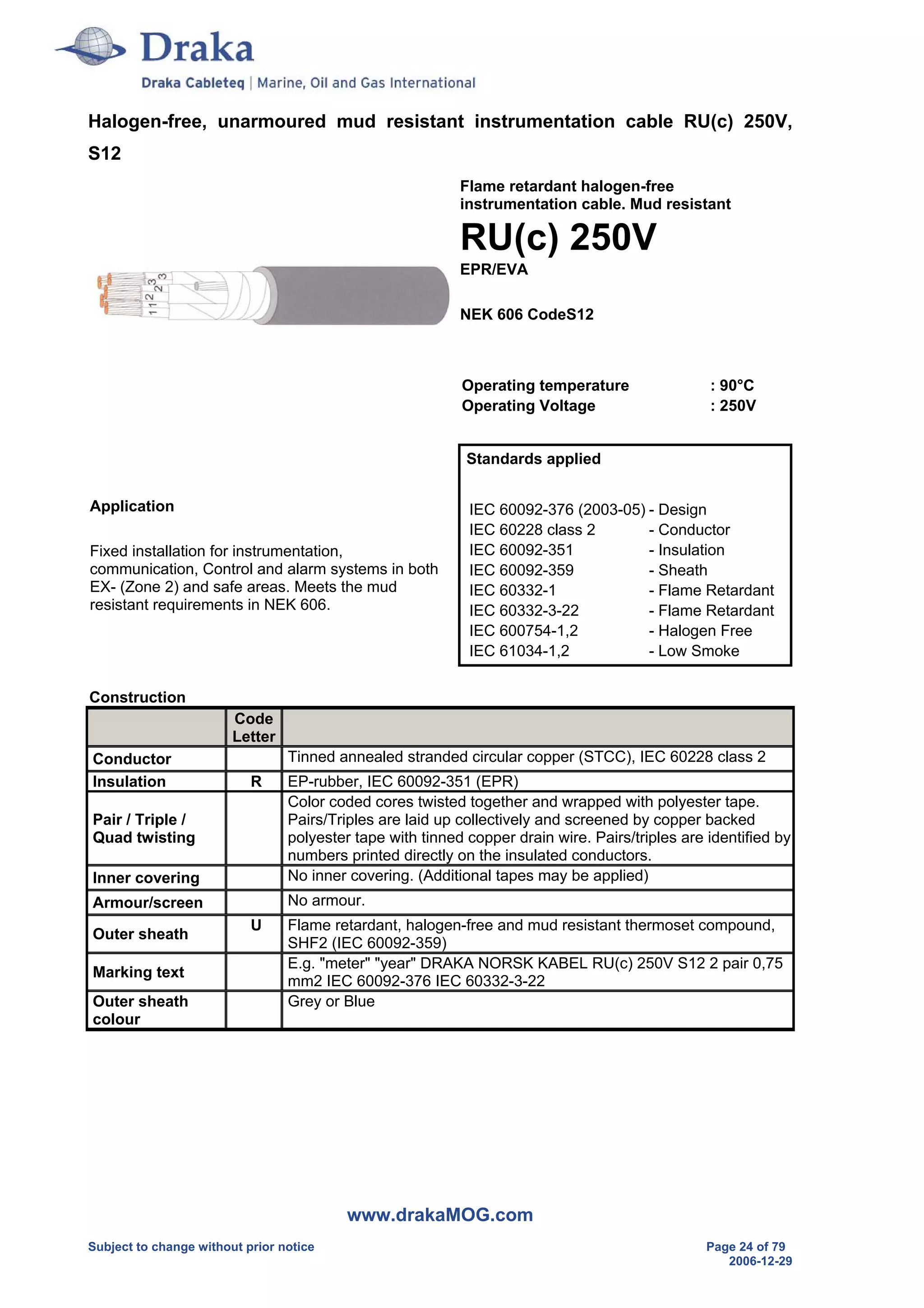Prysmian Draka Cable Catalogue NEK606 BFOU RFOU | PDF
