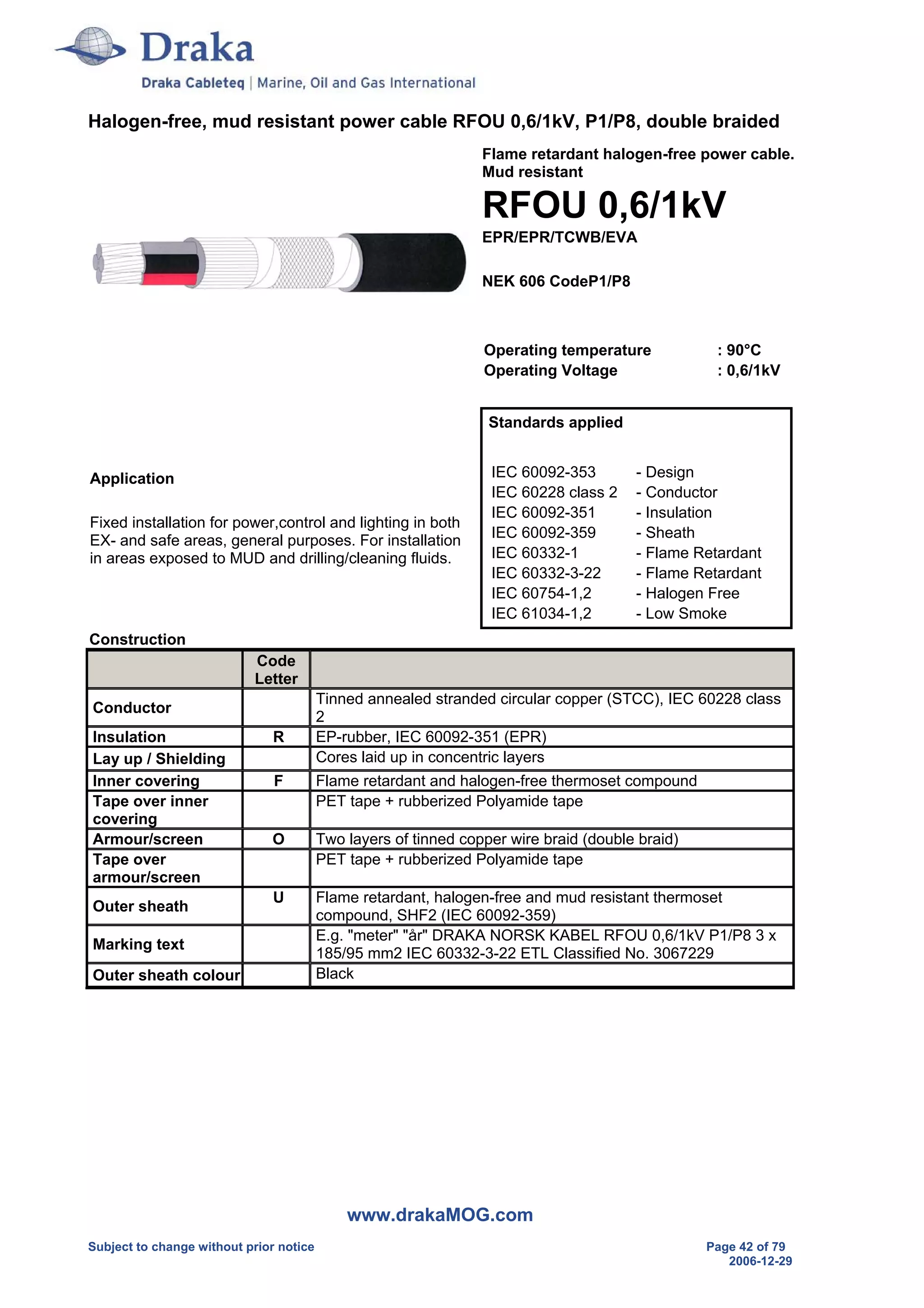 Prysmian Draka Cable Catalogue NEK606 BFOU RFOU | PDF