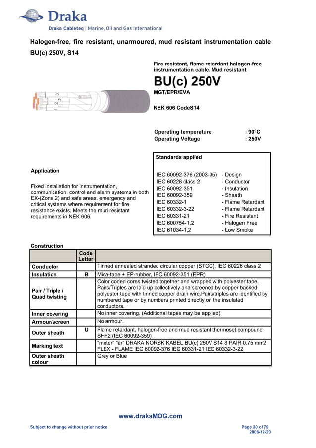 Prysmian Draka Cable Catalogue NEK606 BFOU RFOU | PDF