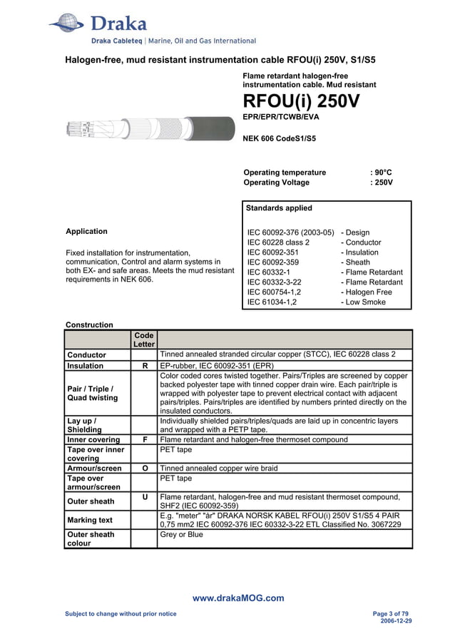 Prysmian Draka Cable Catalogue NEK606 BFOU RFOU | PDF