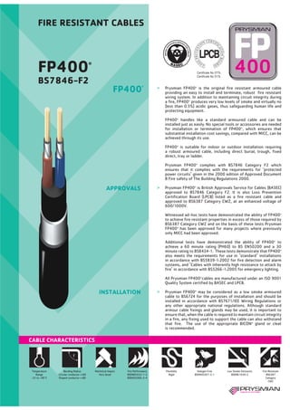 Prysmian FP400 Fire Resistant & fire performance cables | PDF