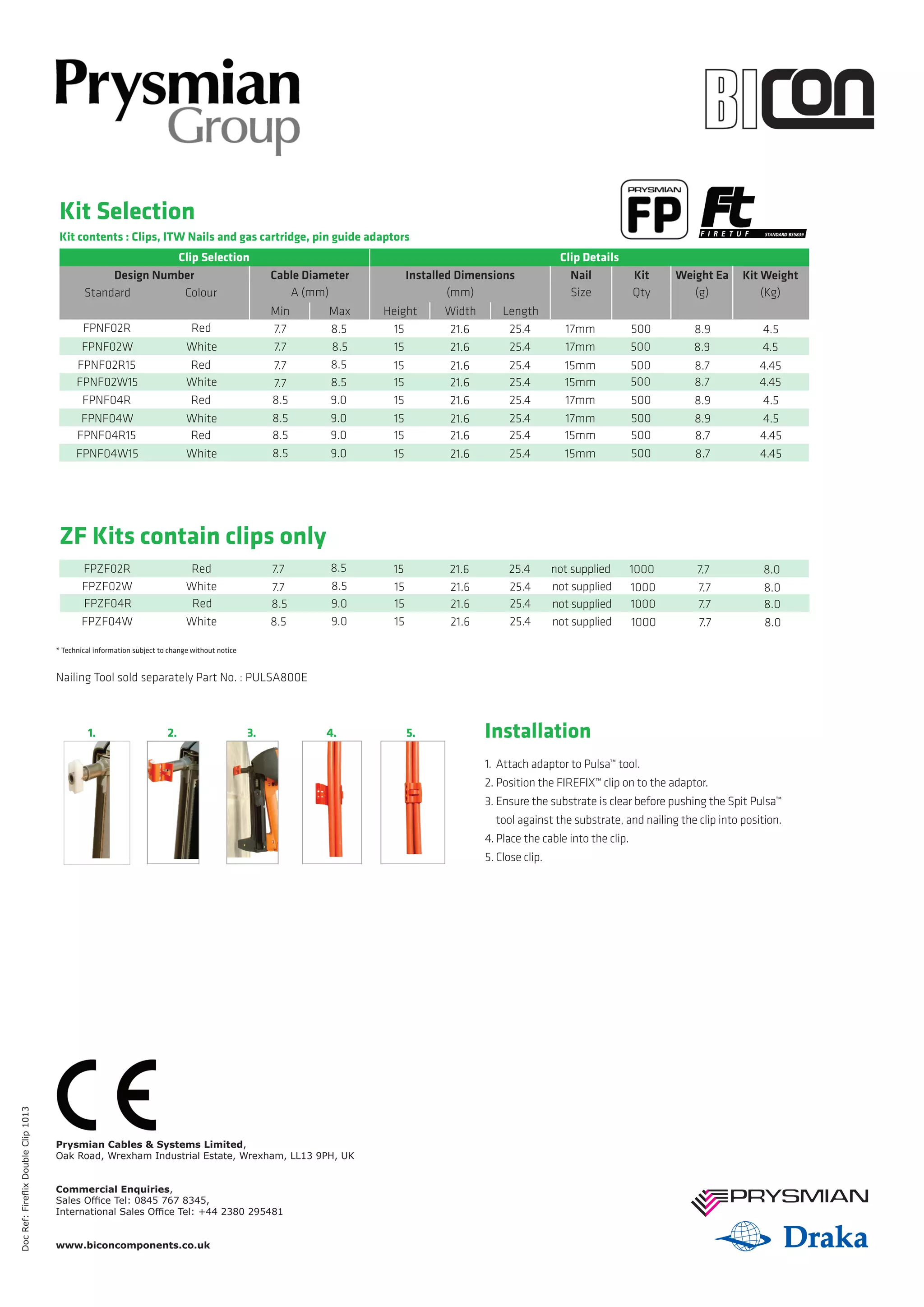 Prysmian FP FIREFIX Single & Double Clips | PDF