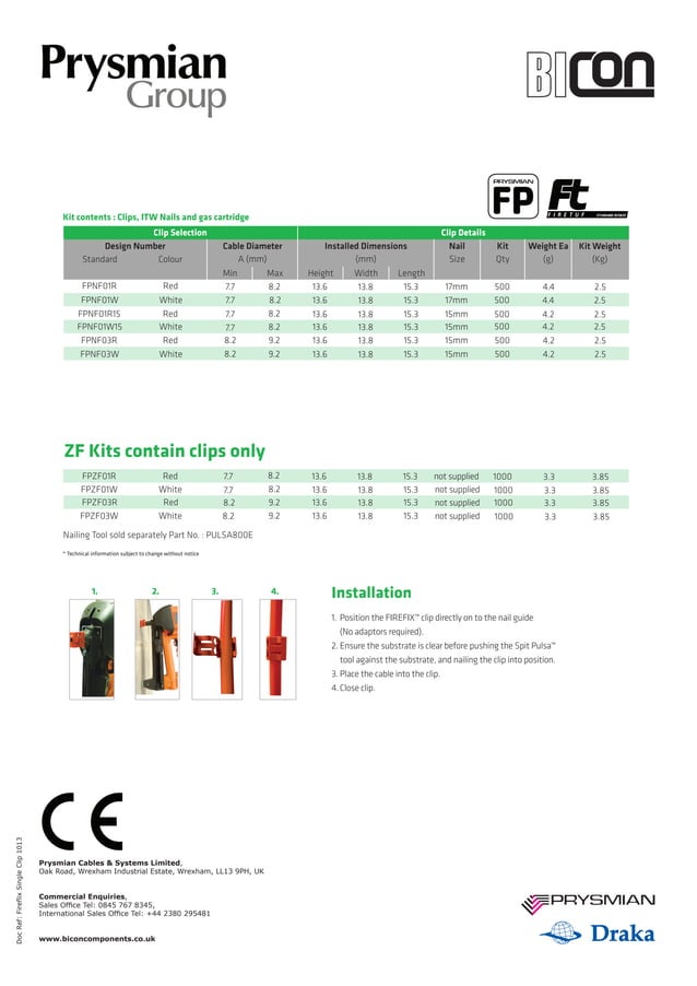 Prysmian FP FIREFIX Single & Double Clips | PDF