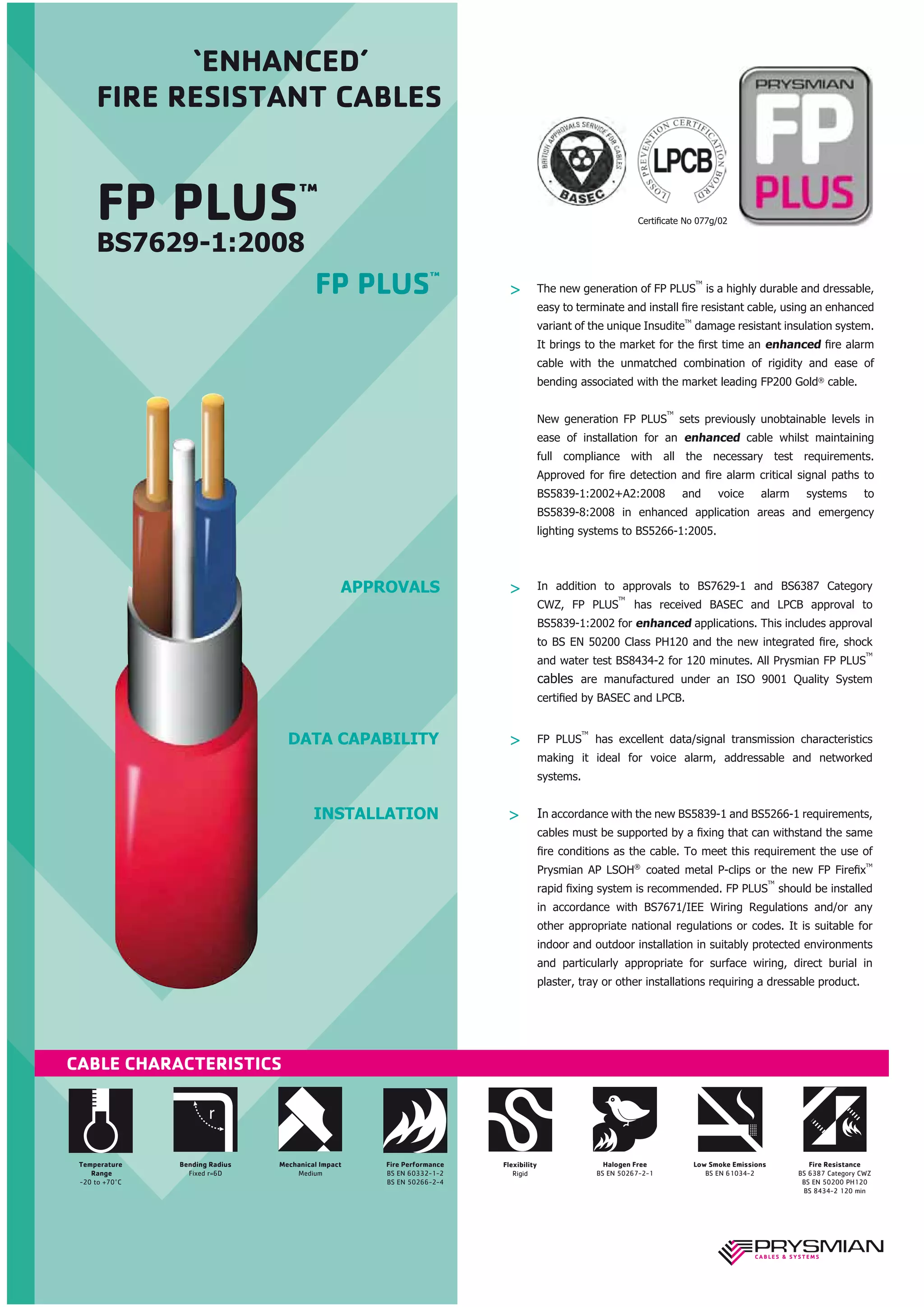 Prysmian FP Plus 'Enhanced' Fire Resistant Cables 300/500V | PDF