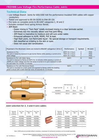 Prysmian FRZHMB Low Voltage LV Fire Performance FP Cable Joint Kits | PDF