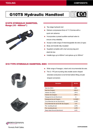 Prysmian Hydraulic Crimping Tools, Heads & Foot Pumps | PDF