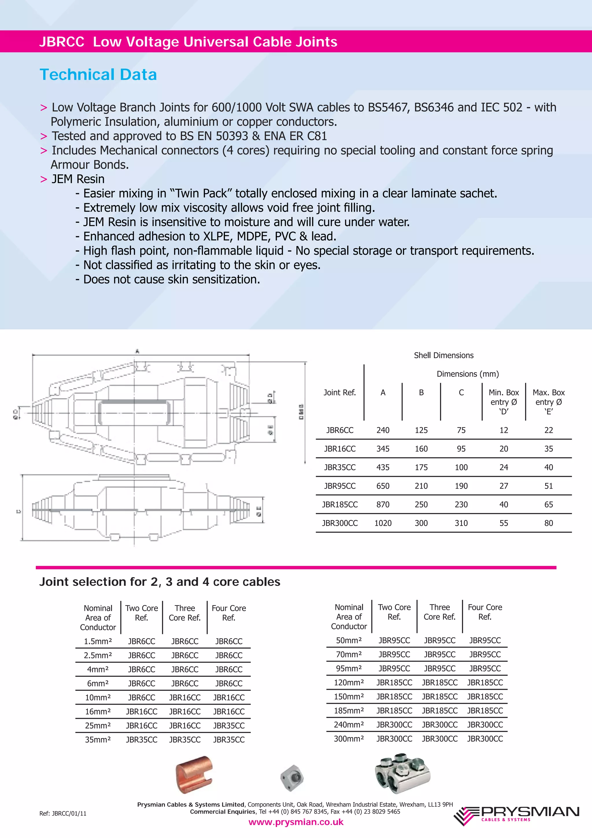 Prysmian JBRCC Low Voltage Universal Cable Joint Kits | PDF