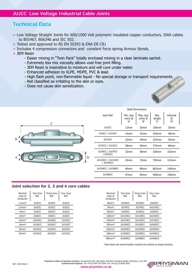 Prysmian JUJCC Low Voltage LV Industrial Cable Joint Kits | PDF