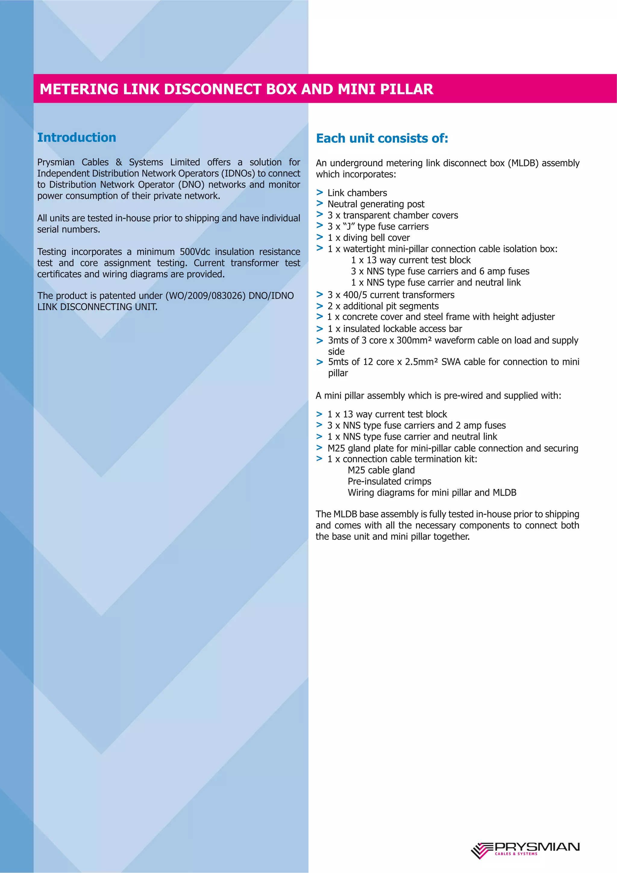 Prysmian Metering Link Disconnect Box & Mini Pillar | PDF