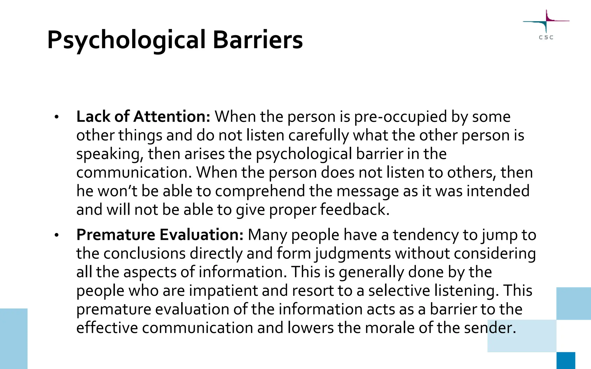 Psychological Barriers Psychological Barriers Psychological Barriers ...