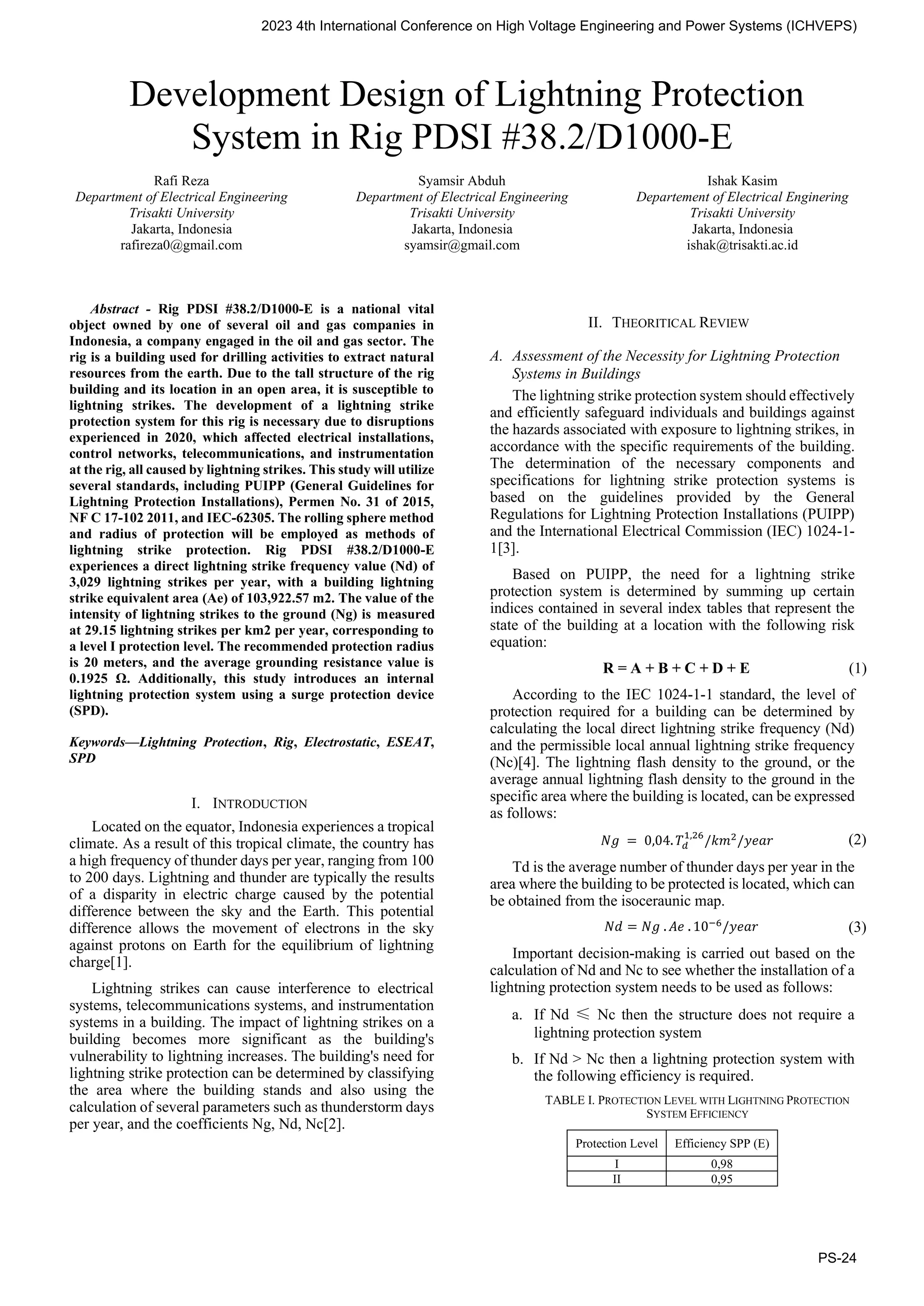 Development Design of Lightning Protection System in Rig PDSI #38.2 ...