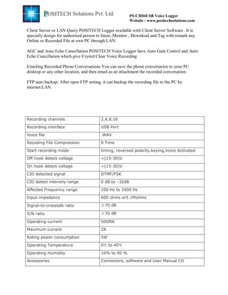 POSITECH 4 Line Telephone Call Recording Device | PDF