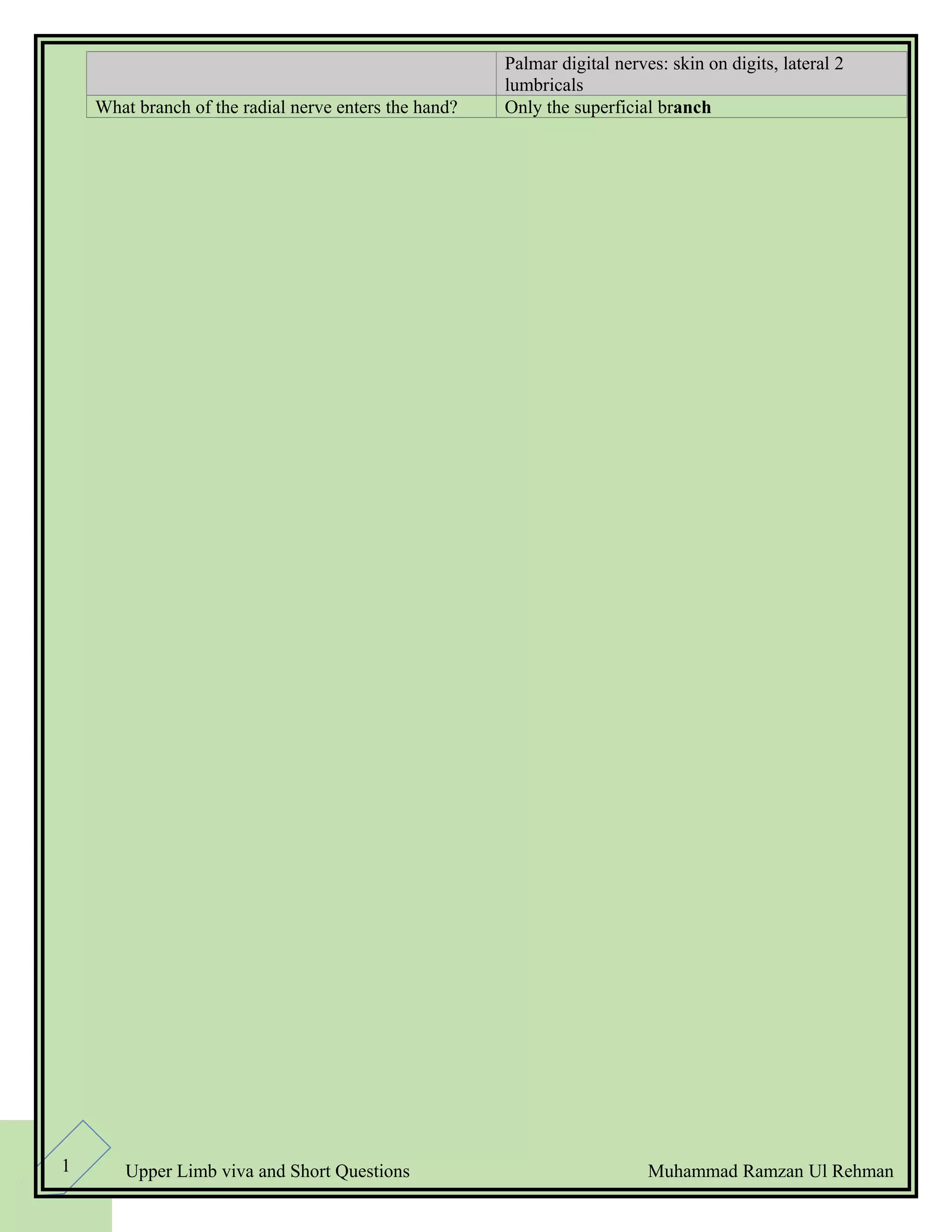 upper limb viva questions | DOC