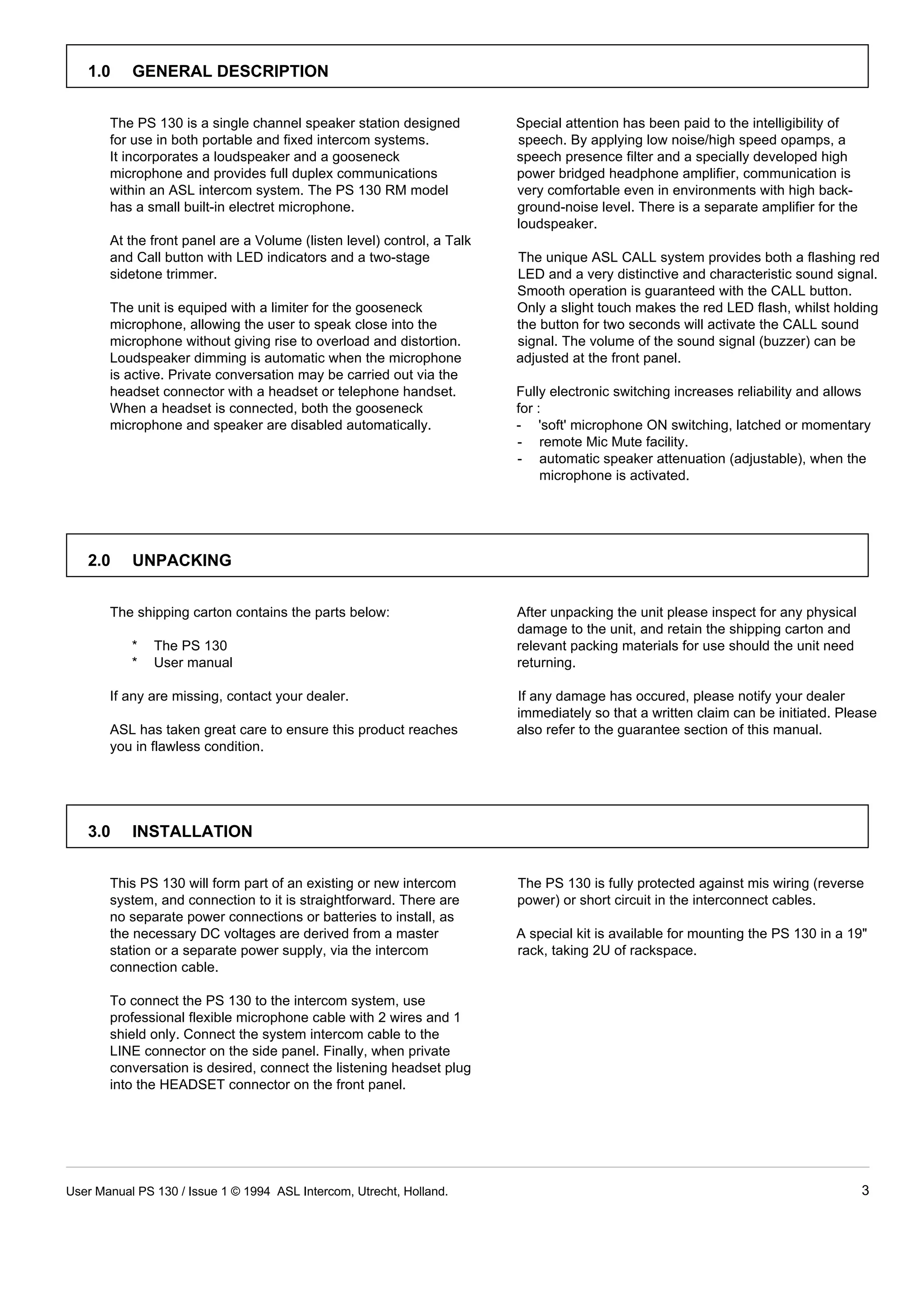 ASL Intercom PS 130 | PDF