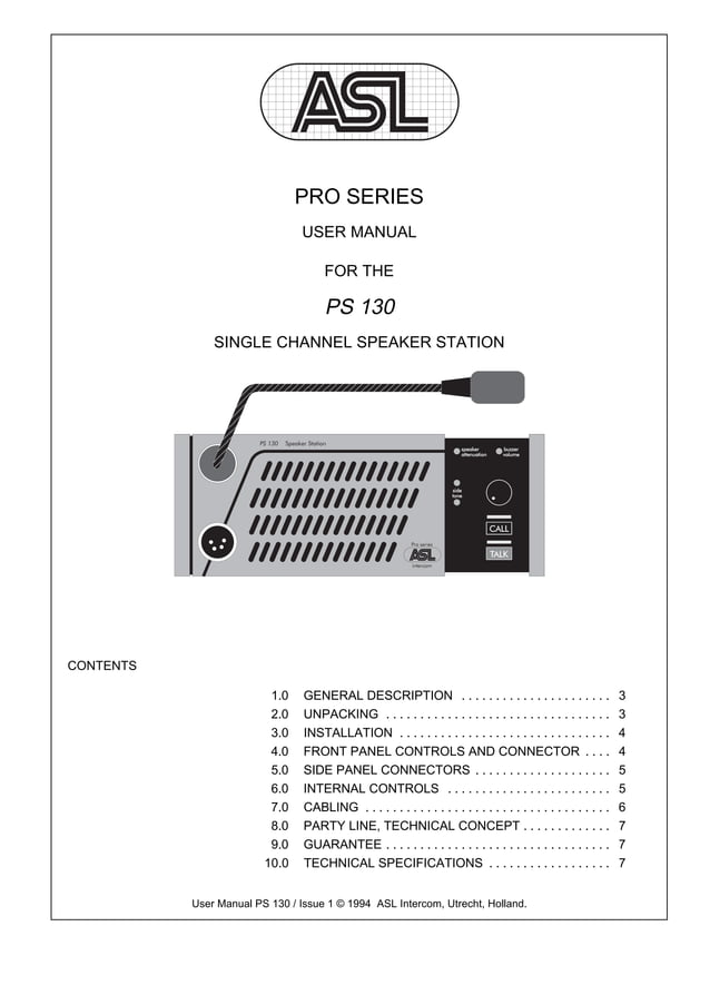 ASL Intercom PS 130 | PDF