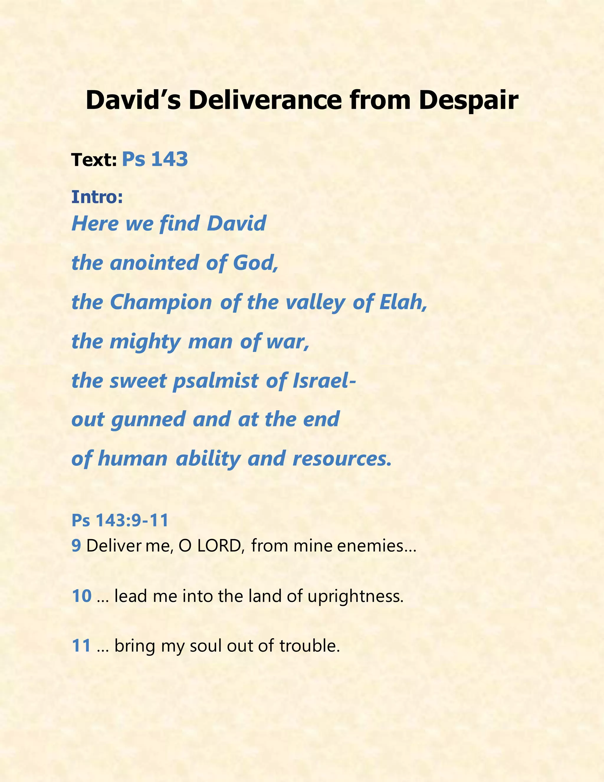 David’s Deliverance from Despair | PDF