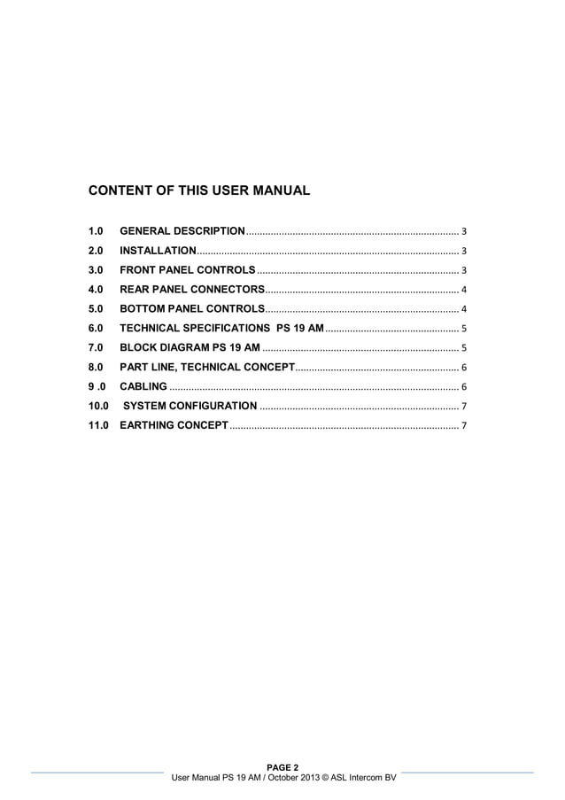 ASL Intercom PS-19AM 1-channel beltpacks wth program (AUX) input | PDF
