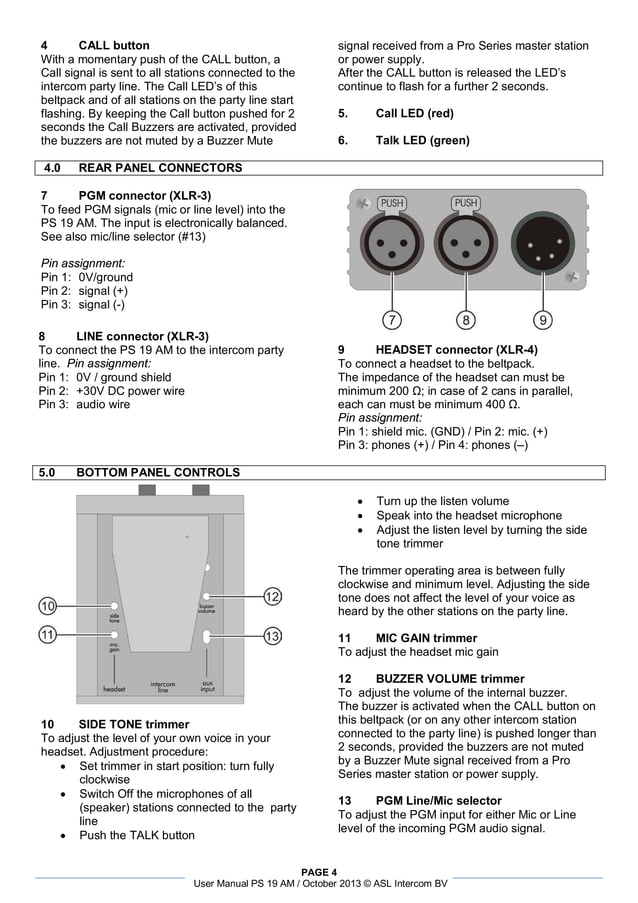 ASL Intercom PS-19AM 1-channel beltpacks wth program (AUX) input | PDF
