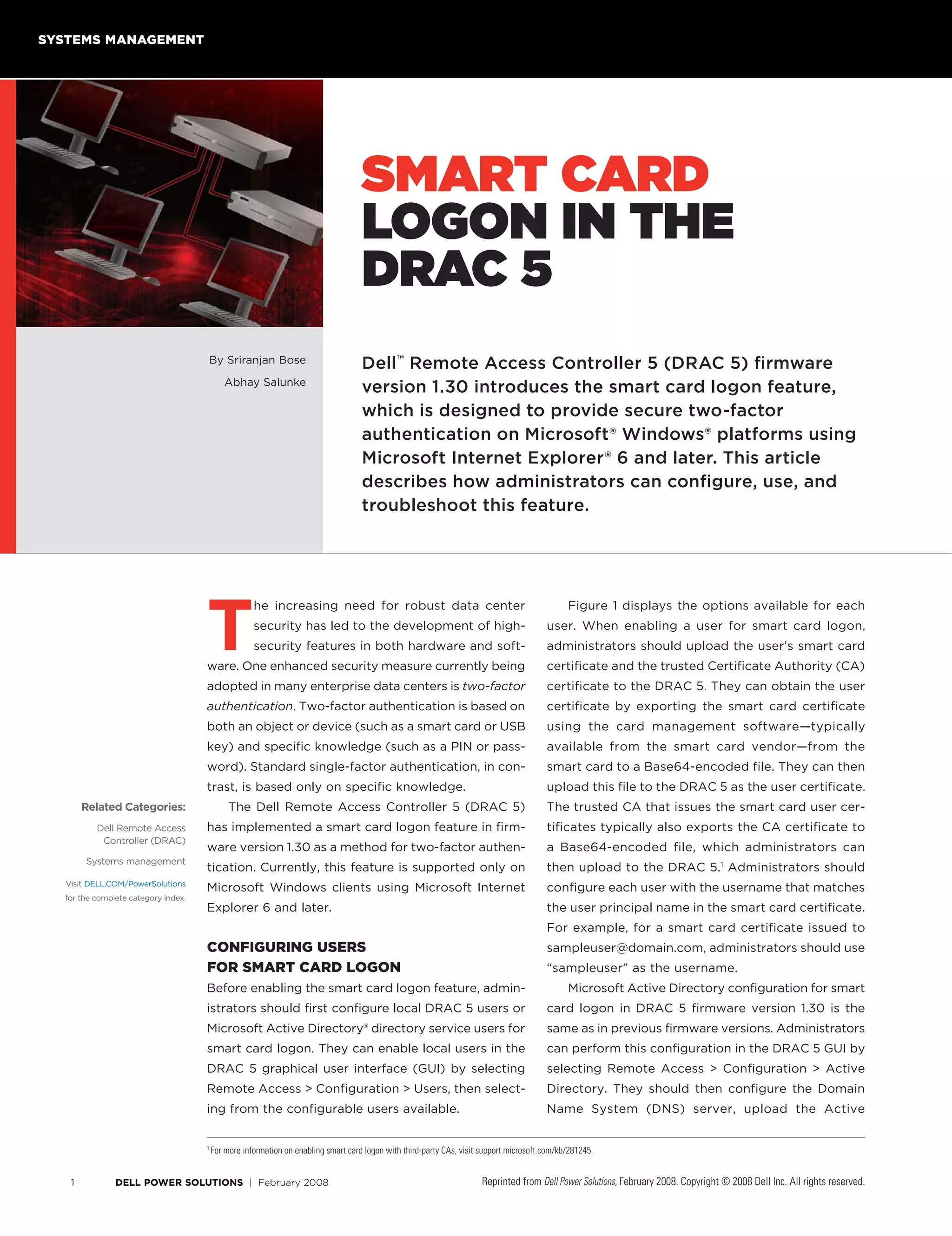 Smart card logon in DRAC5 | PDF
