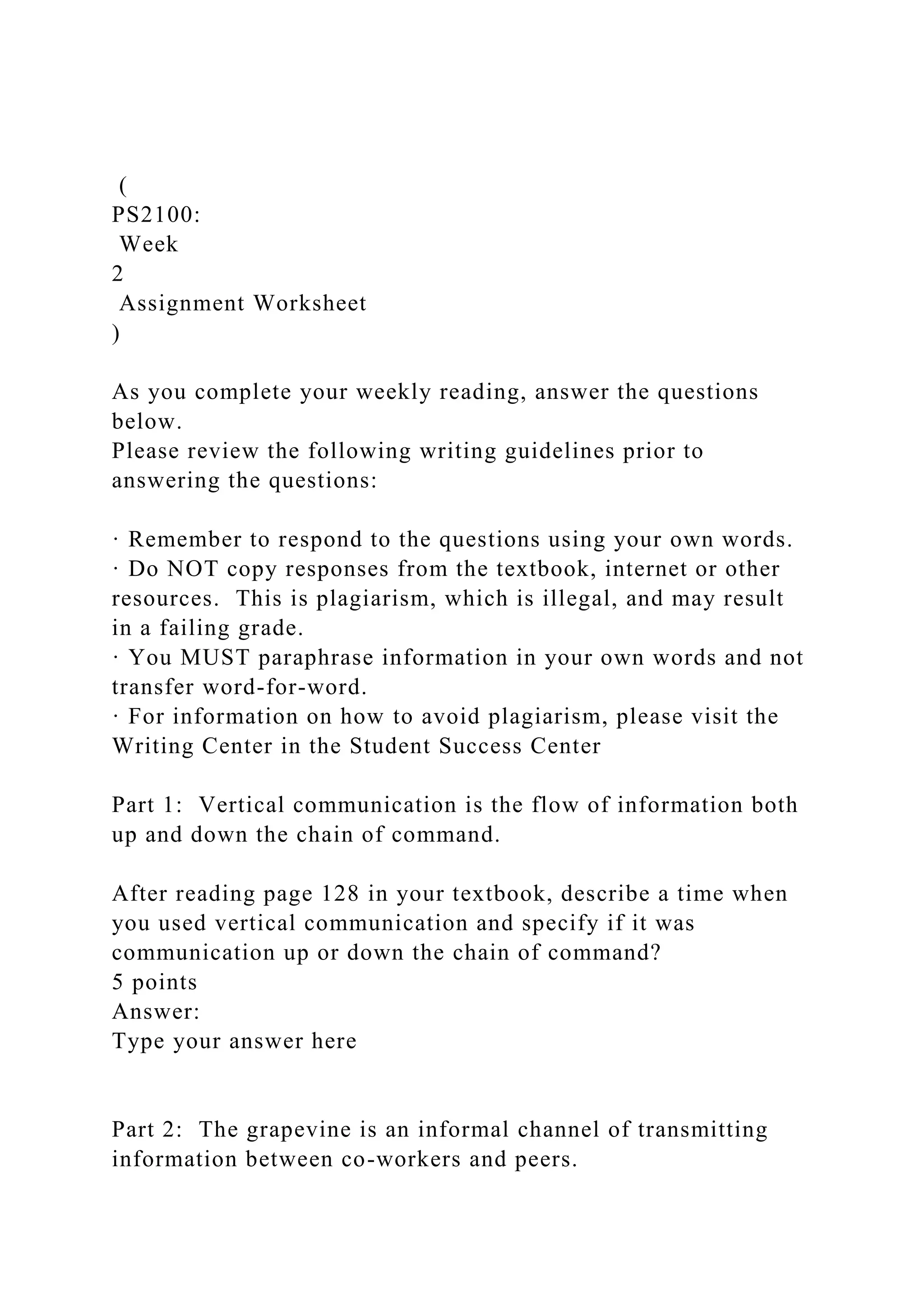 (PS2100 Week 2 Assignment Worksheet)As you complet.docx