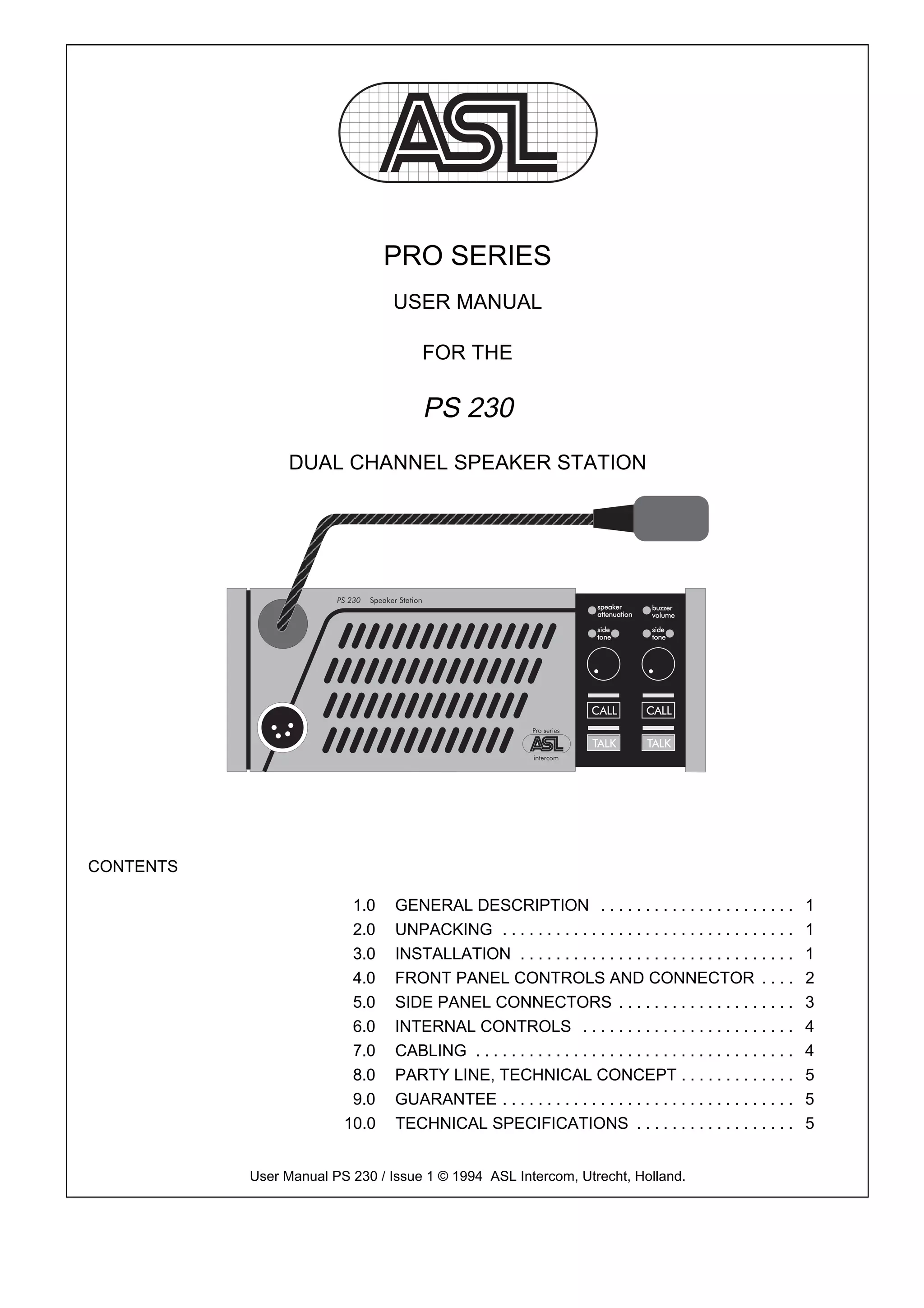 ASL Intercom PS 230 | PDF