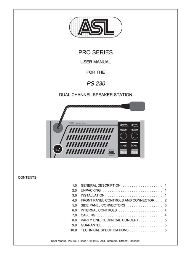 ASL Intercom PS 230 | PDF