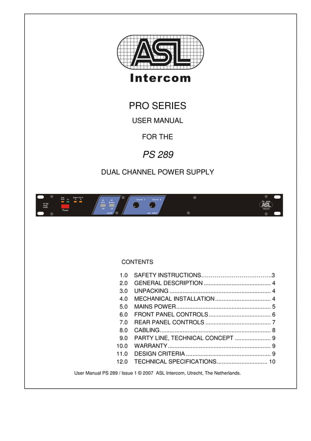 ASL Intercom PS 289 | PDF