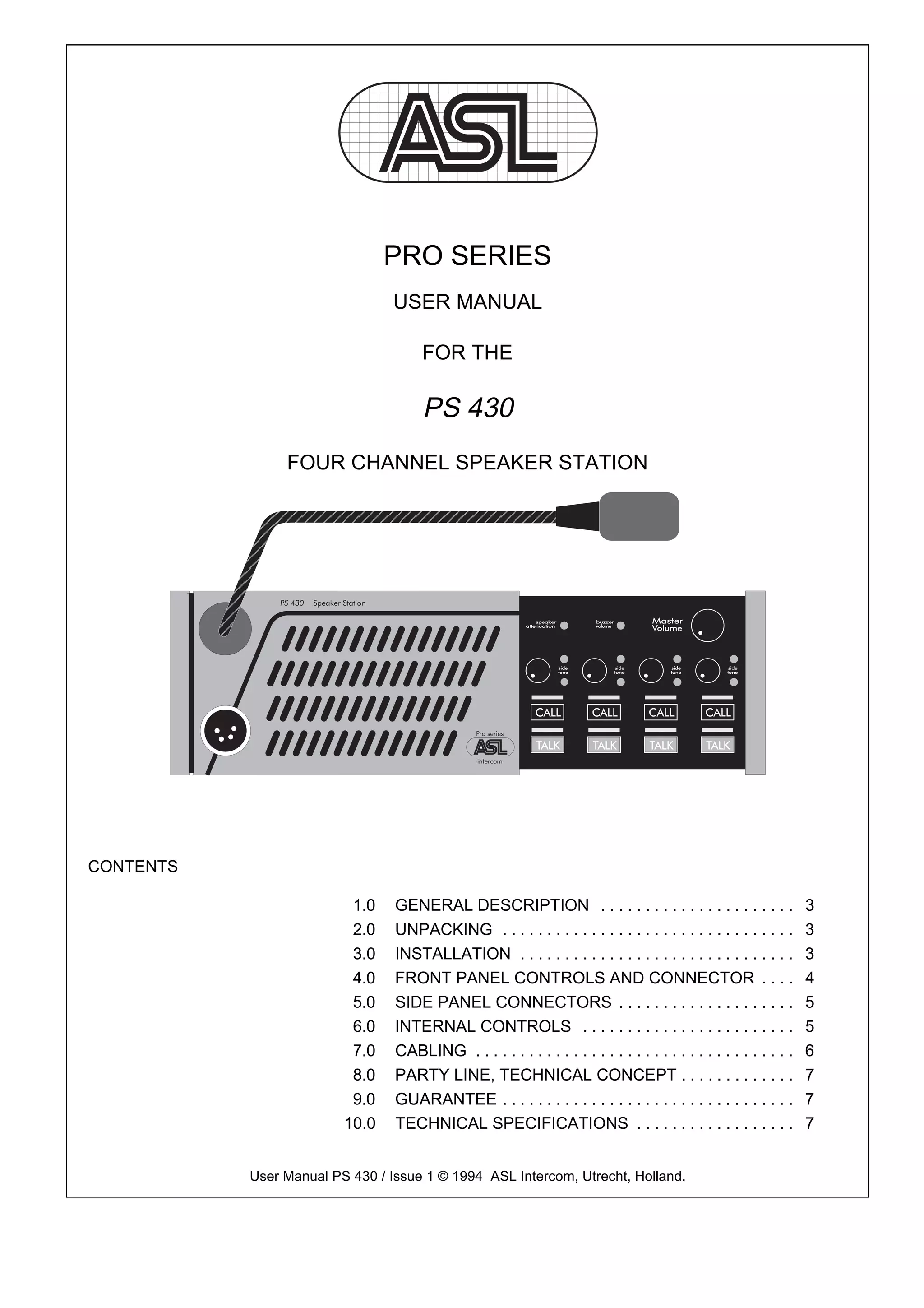 ASL Intercom PS430 | PDF