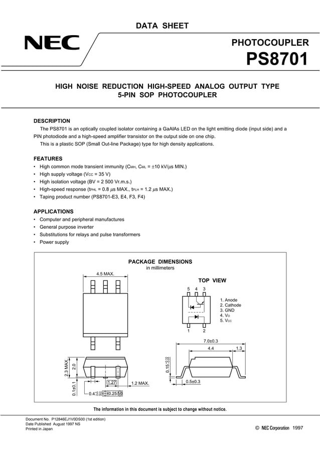 Original Opto NEC8701 PS8701 8701 SOP-5 New | PDF | Computer ...
