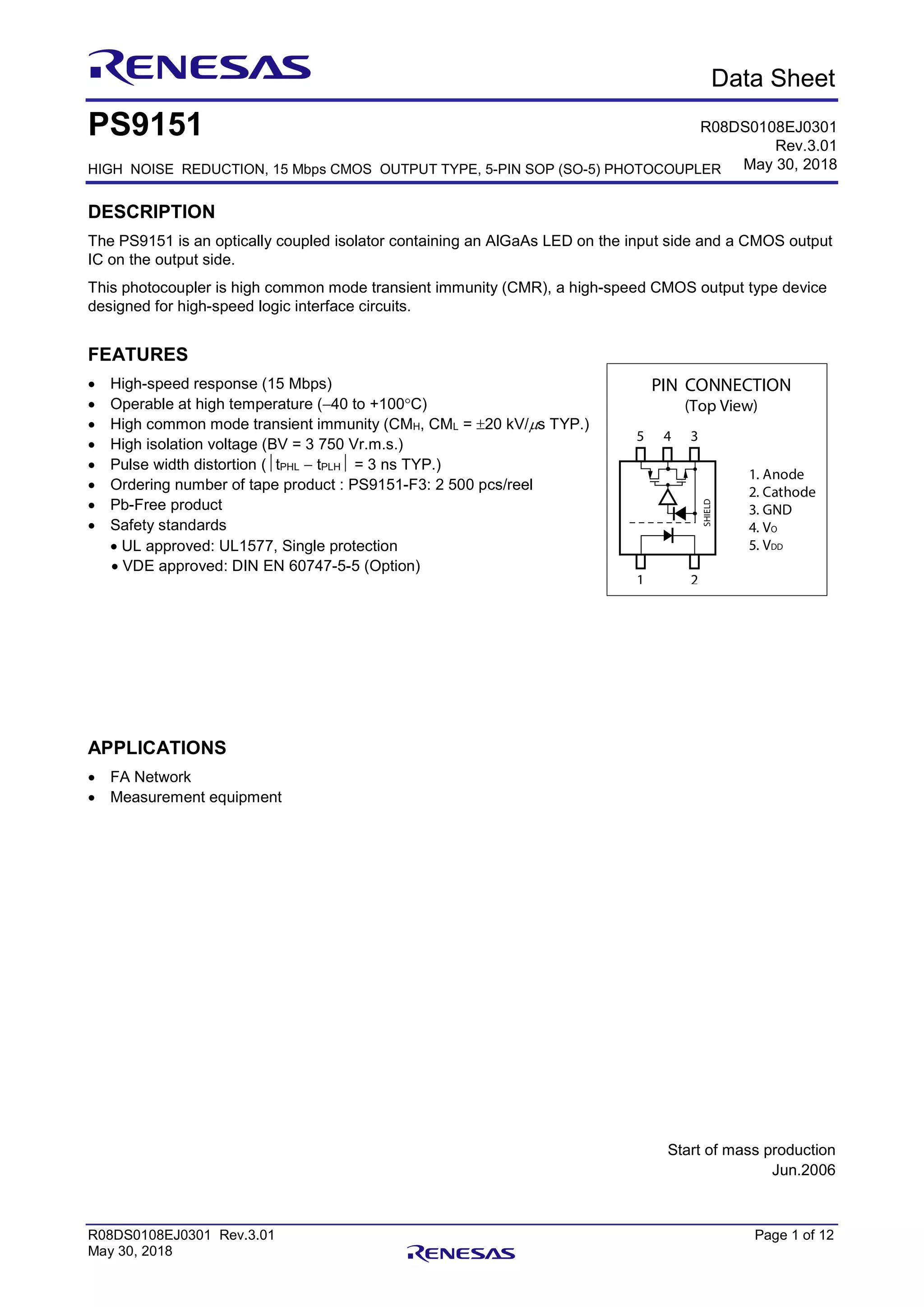 Original Opto PS9151-V-F3-AX 9151 SOP-5 New | PDF