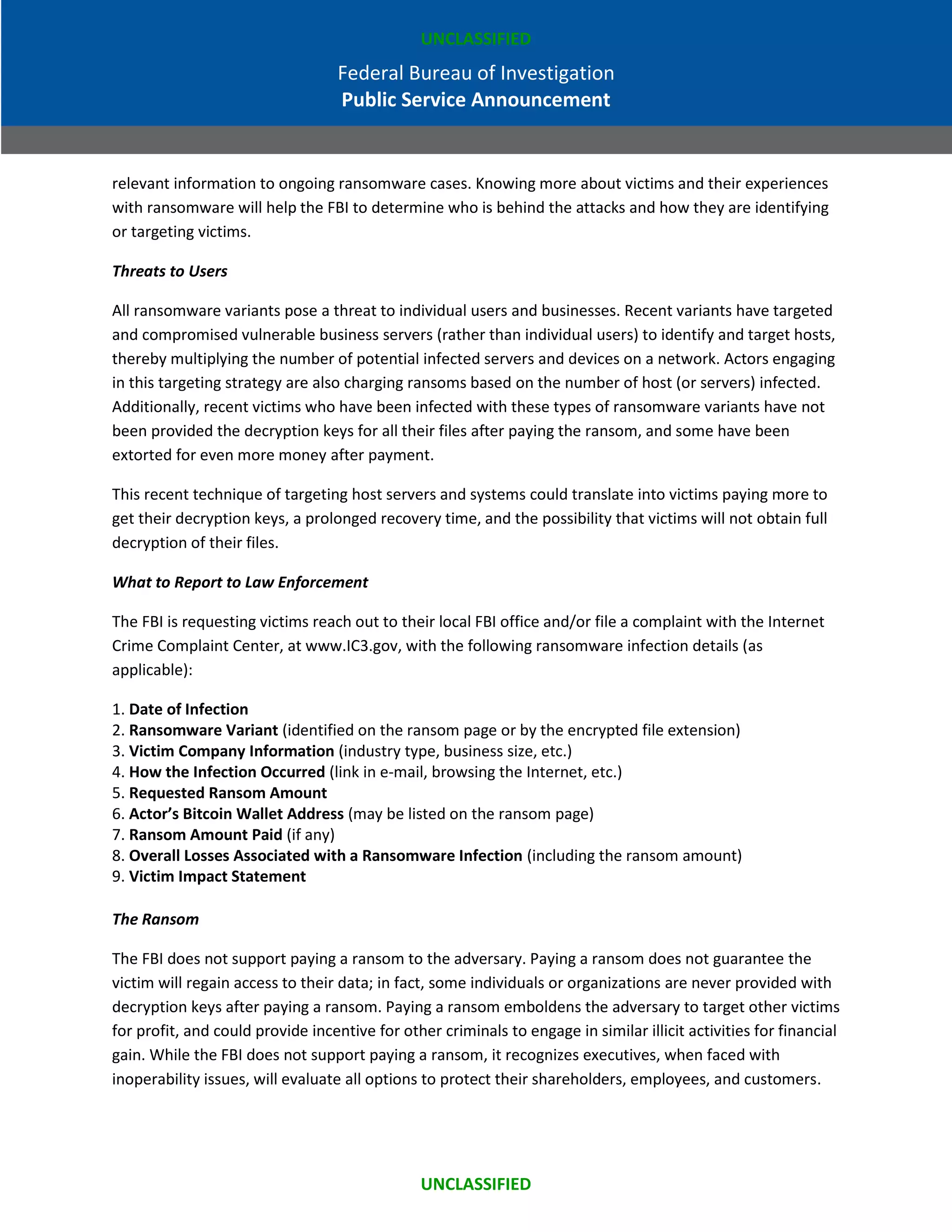 HCA 530, Week2, Psa i-091516-ransomware notice from fbi | PDF