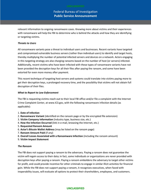 HCA 530, Week2, Psa i-091516-ransomware notice from fbi | PDF