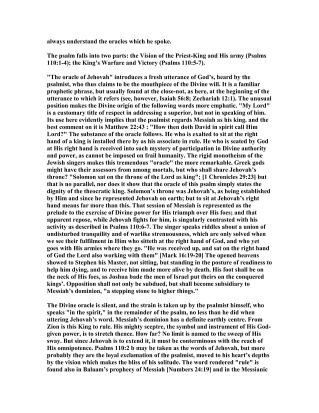 Psalm 110 Commentary Psalm 110 Commentary