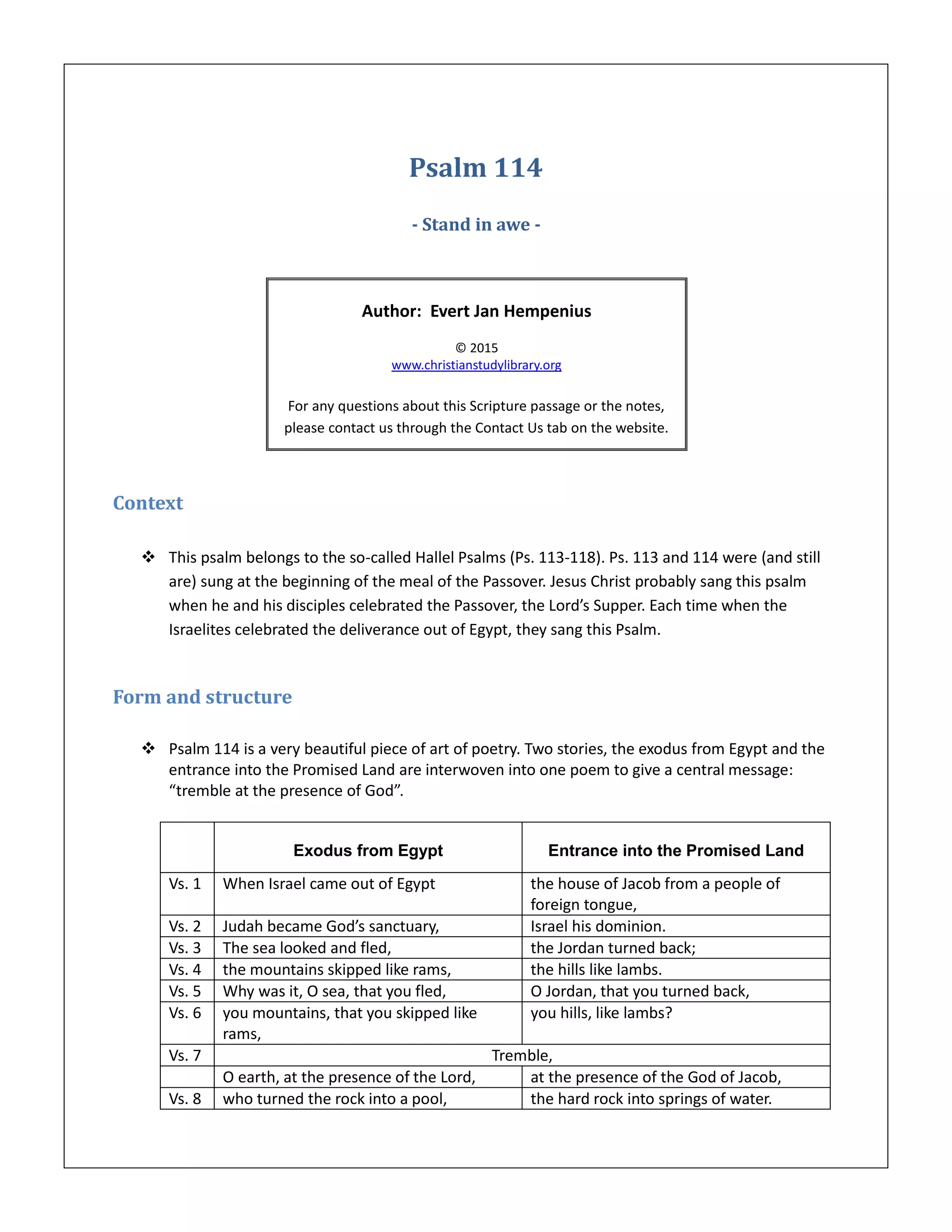 Psalm 114 - Sermon Outline | PDF