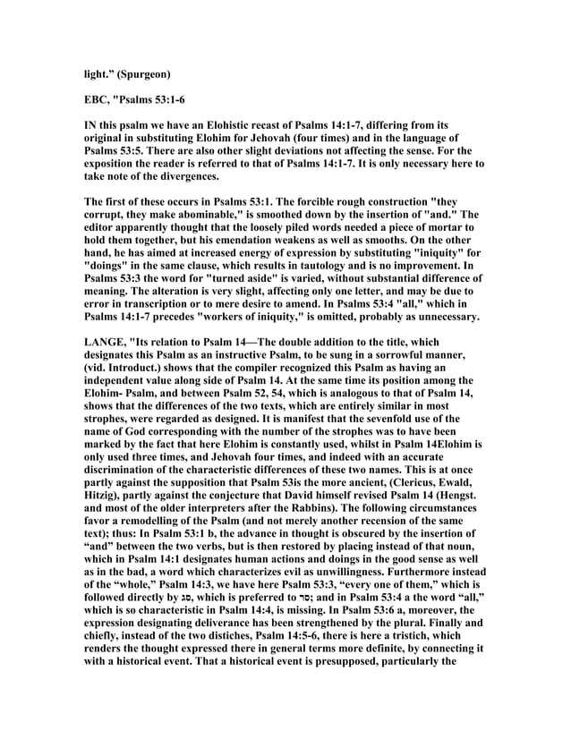 Psalm 53 commentary | PDF