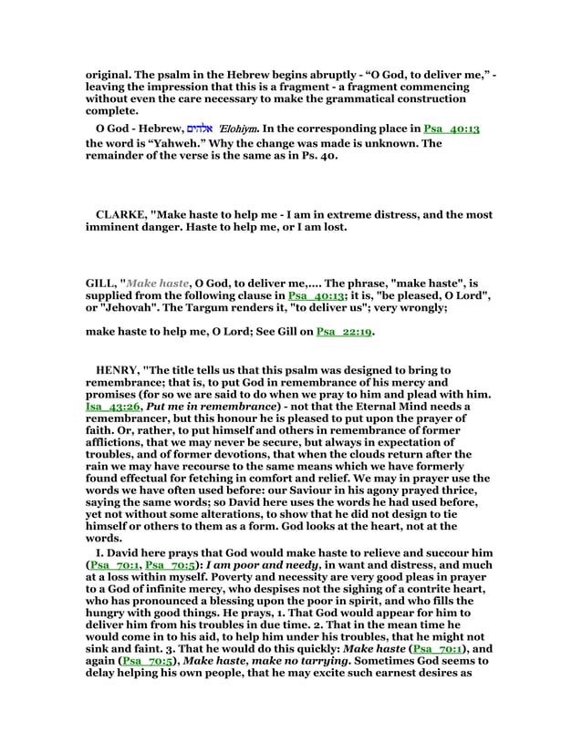 Psalm 70 commentary | PDF