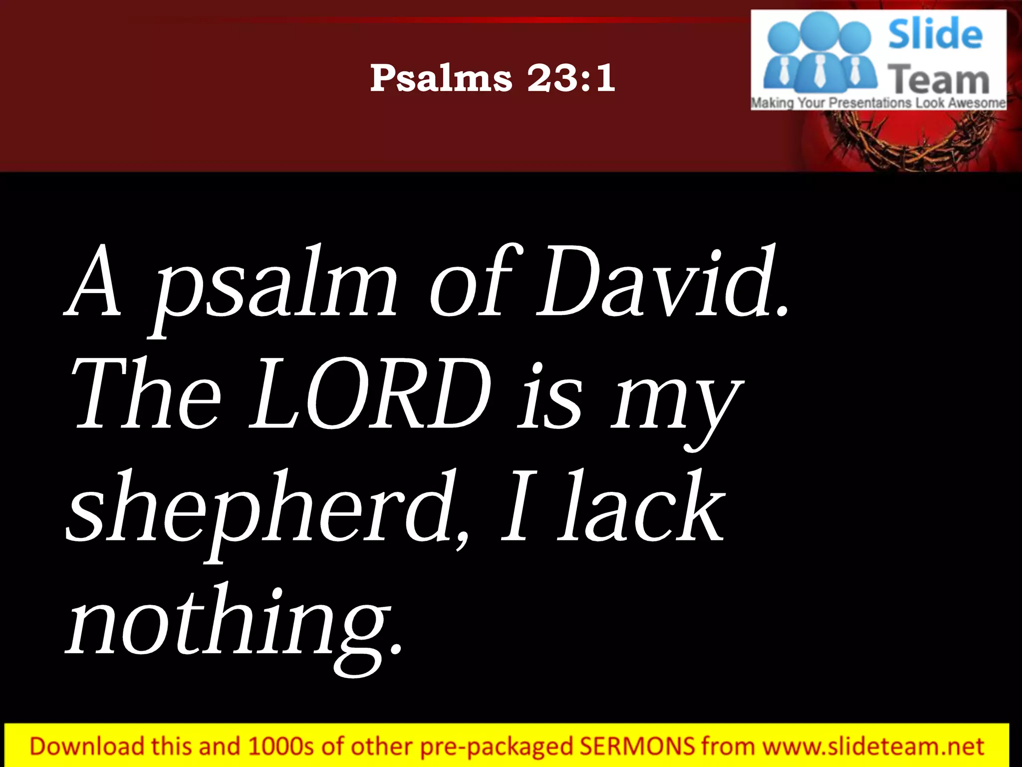 Psalms 23 1 the lord is my shepherd power point church sermon | PDF