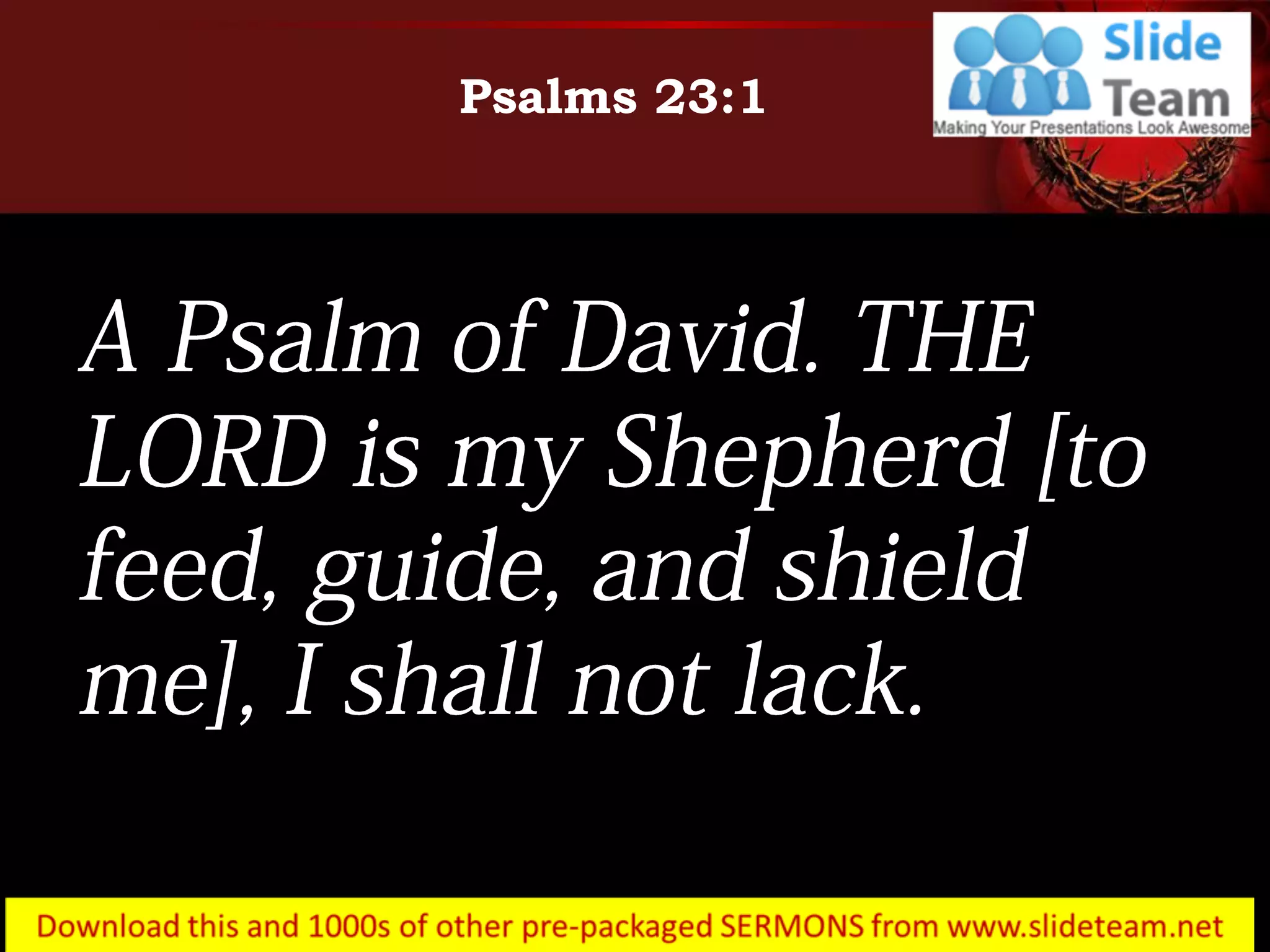Psalms 23 1 the lord is my shepherd power point church sermon | PDF