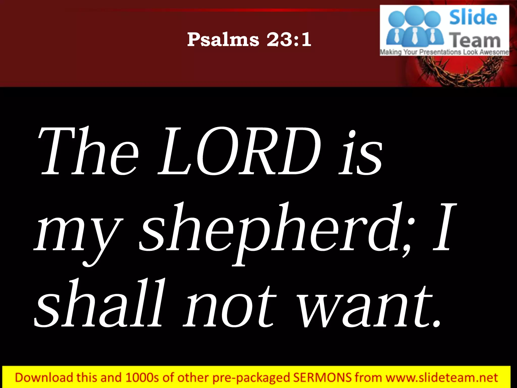 Psalms 23 1 the lord is my shepherd power point church sermon | PDF