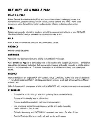 PSA DIRECTIONS & Practice Using Emotional Appeal | PDF