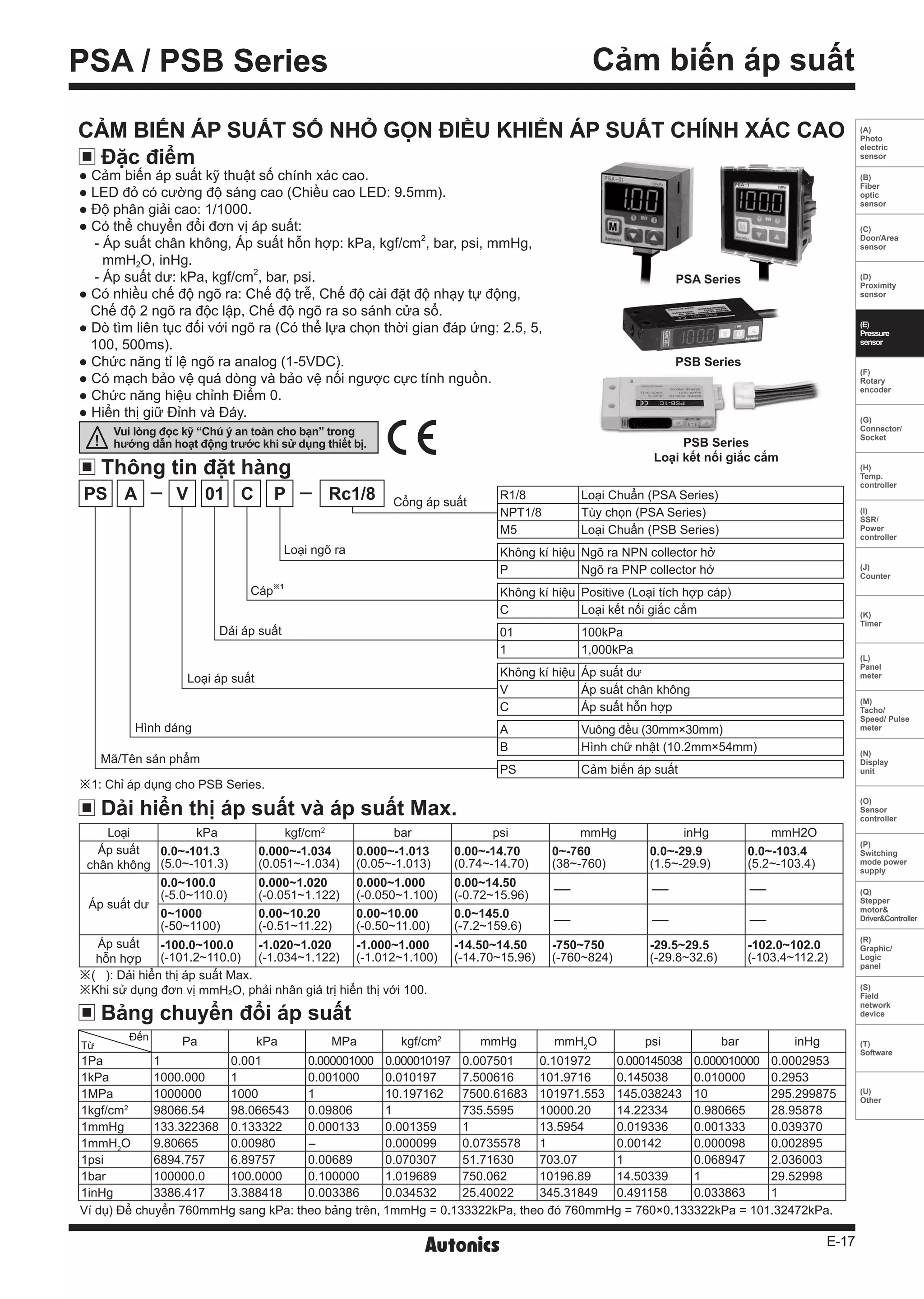 Catalog Pressure Sentor PSA / PSB Autonics - Beeteco | PDF