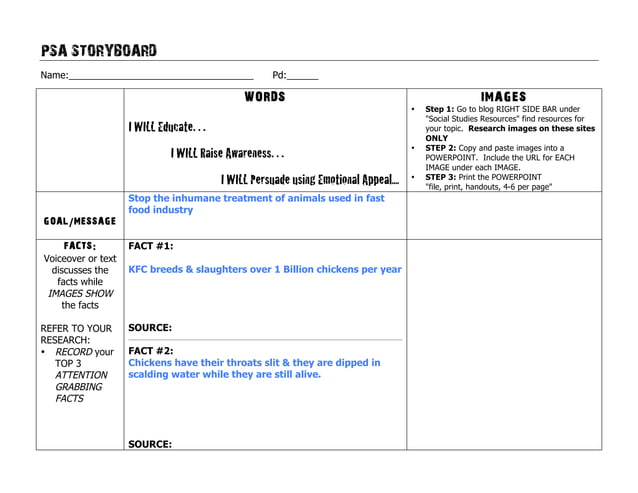 PSA Storyboard & Student Model | PPT