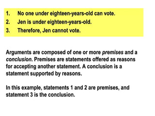Logical thinking explanation for arguments premises and conclusions | PPTX | Programming ...