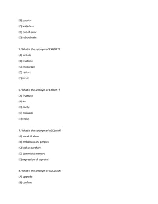 Psat Vocabulary List | PDF