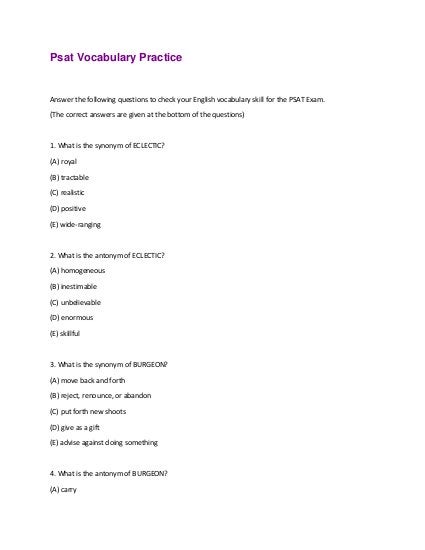 Psat Vocabulary Practice | PDF